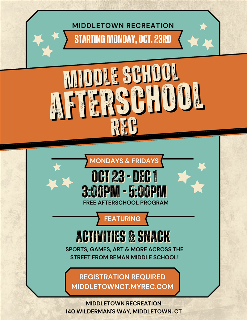 Middletown CT Recreation: Middle School Afterschool Rec